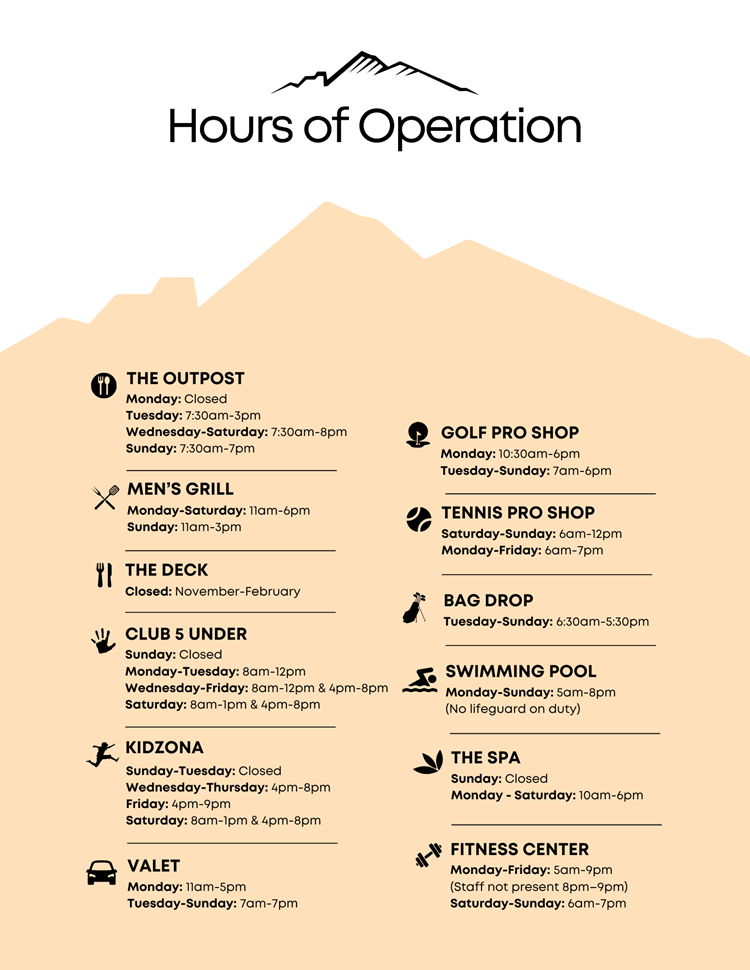 Club Hours | Arizona Country Club - Phoenix, AZ